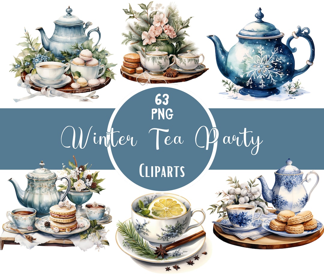 Watercolor Winter Tea Party Time Clipart Bundle Winter Decoration Cozy ...