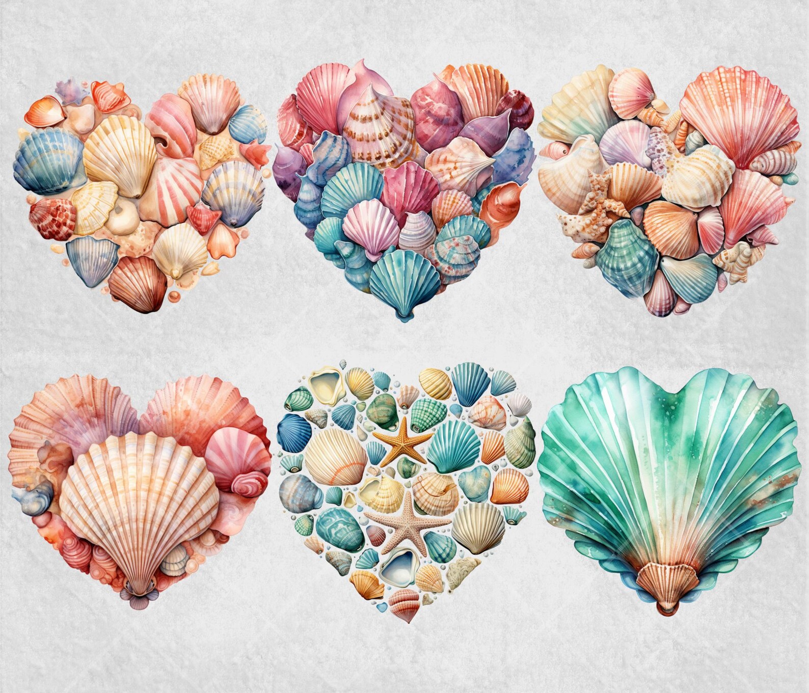 Watercolor Seashell Clipart Bundle Heart Shaped Seashells Collection ...