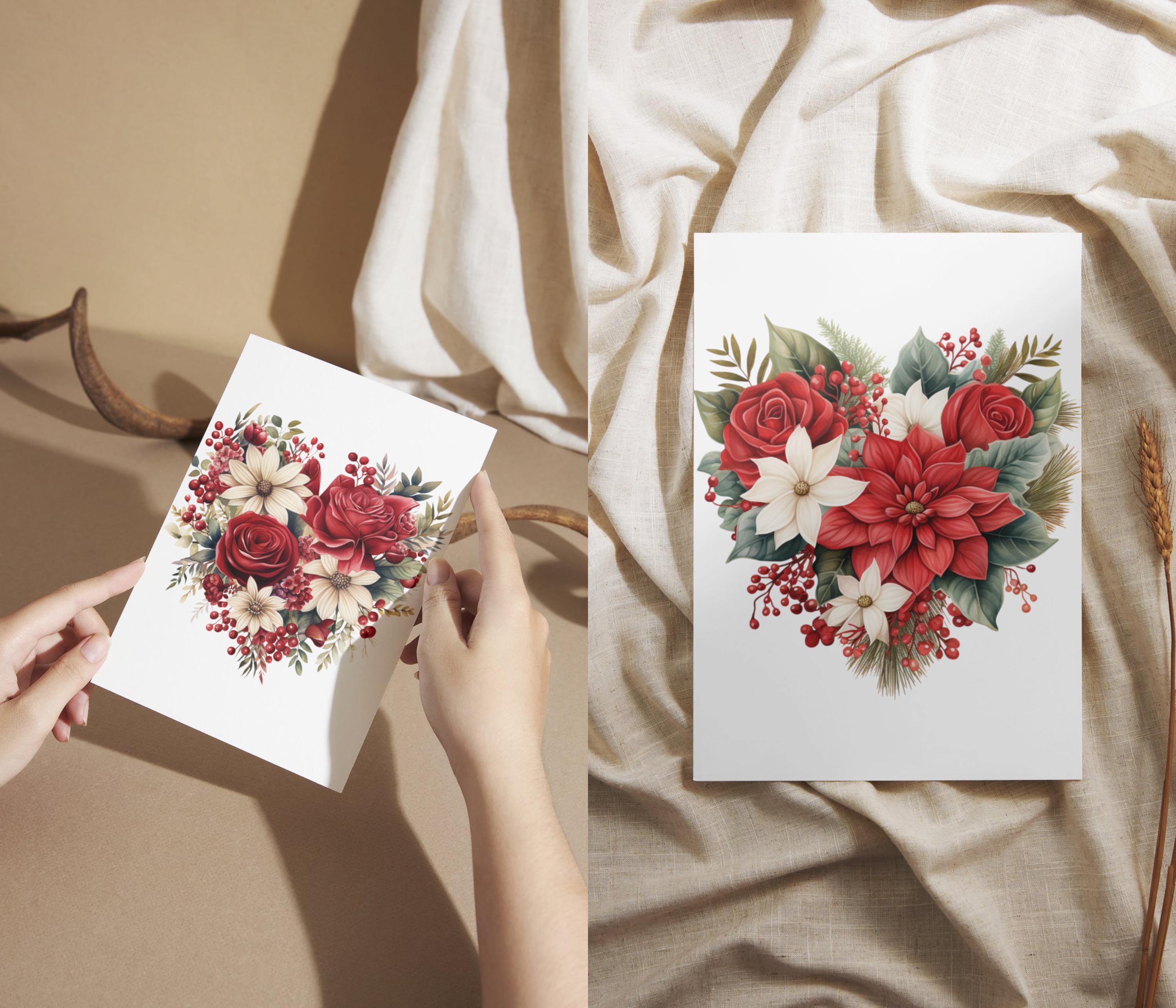 Watercolor Christmas Floral Heart Clipart Bundle (PNG, PDF) - Etsy