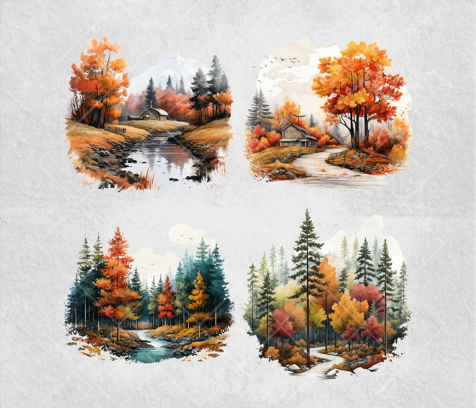 Watercolor Autumn Forest Clipart Fall Nature Clipart Nature Graphics ...