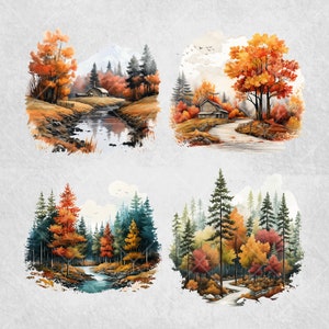 Watercolor Autumn Forest Clipart Fall Nature Clipart Nature Graphics ...