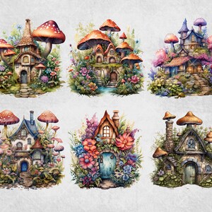 Watercolor Fairy Garden Clipart Bundle Mushroom Graphics Enchanted ...