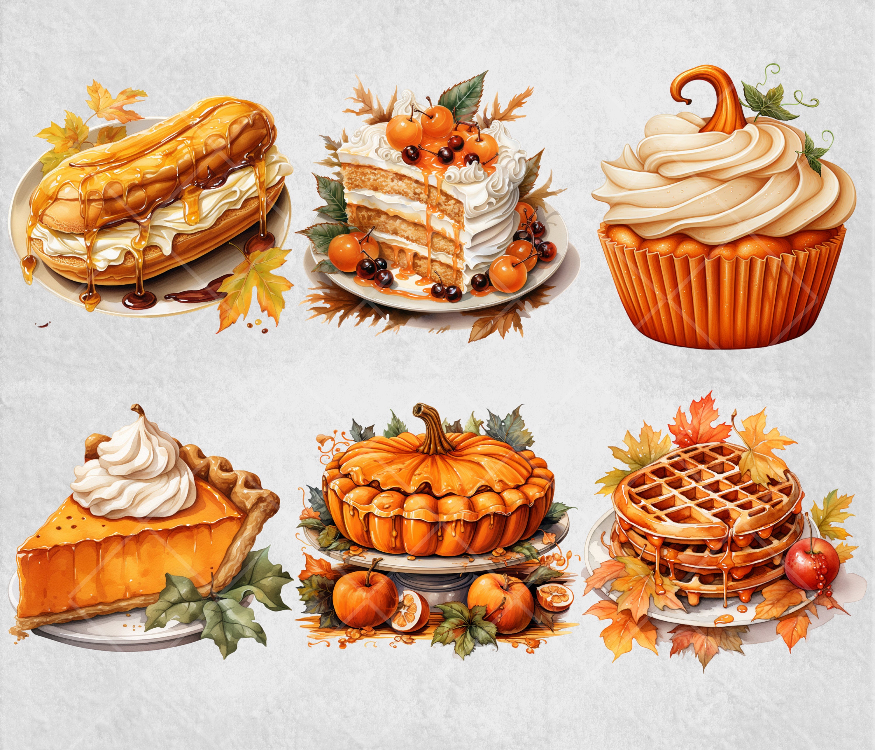 Watercolor Fall Dessert and Drinks Clipart Cozy Autumn Sweet Treats ...