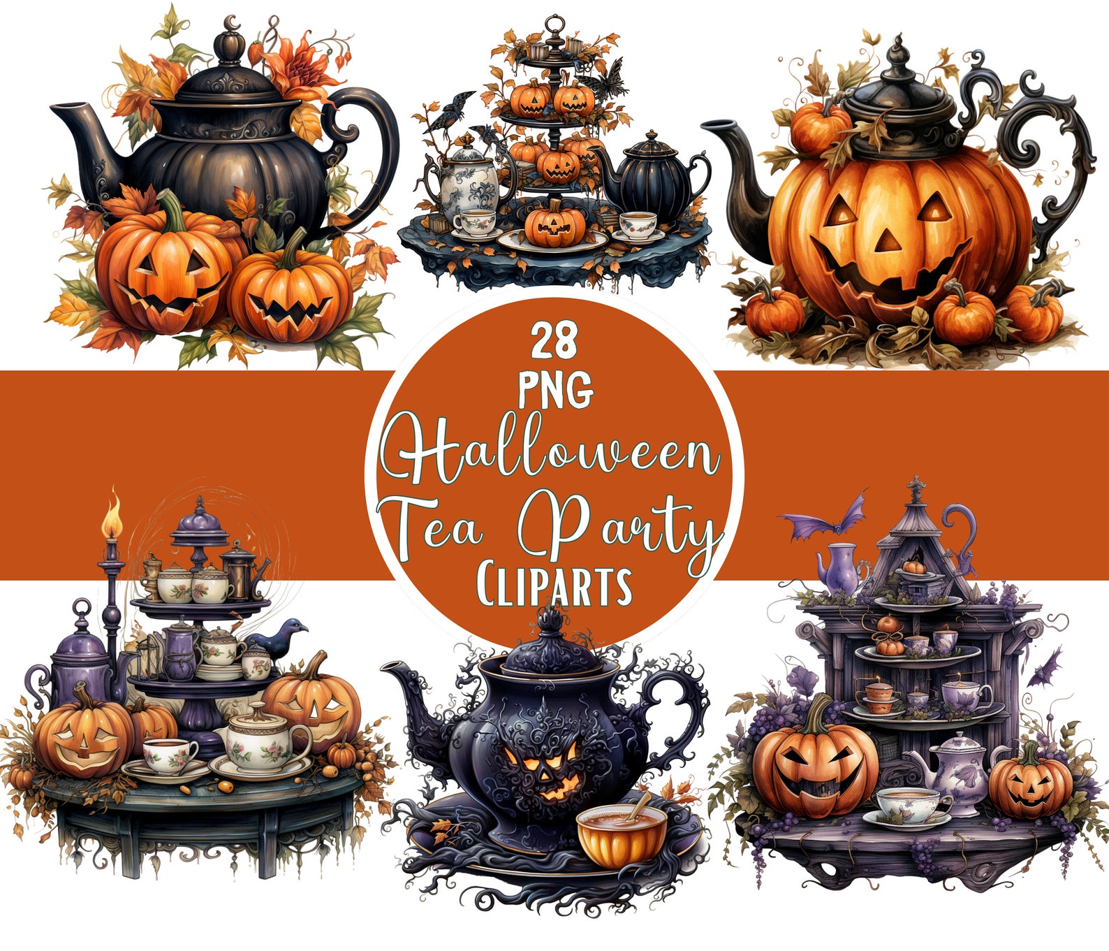 Halloween Tea Party Clipart Halloween Decor Png Trick or Treat Pumpkin ...