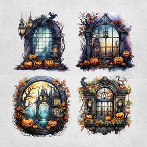 Watercolor Gothic Halloween Window Clipart Scary Art Halloween Design ...