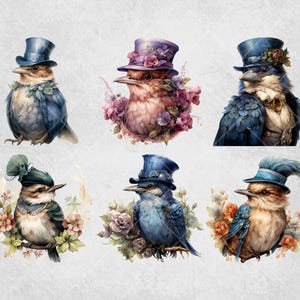 Watercolor Victorian Bird Clipart Bundle: Majestic Animal PNG Graphics ...