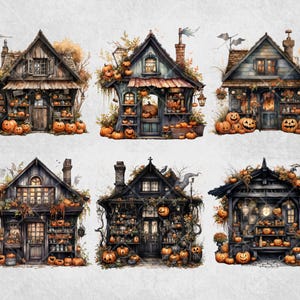 Watercolor Halloween Shop Clipart Bundle Spooky Store Images Halloween ...