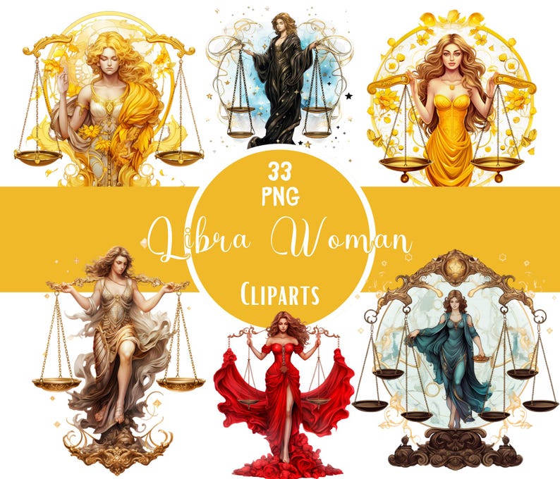 Watercolor Libra Woman Clipart Bundle: Zodiac Astrology PNG (digital ...