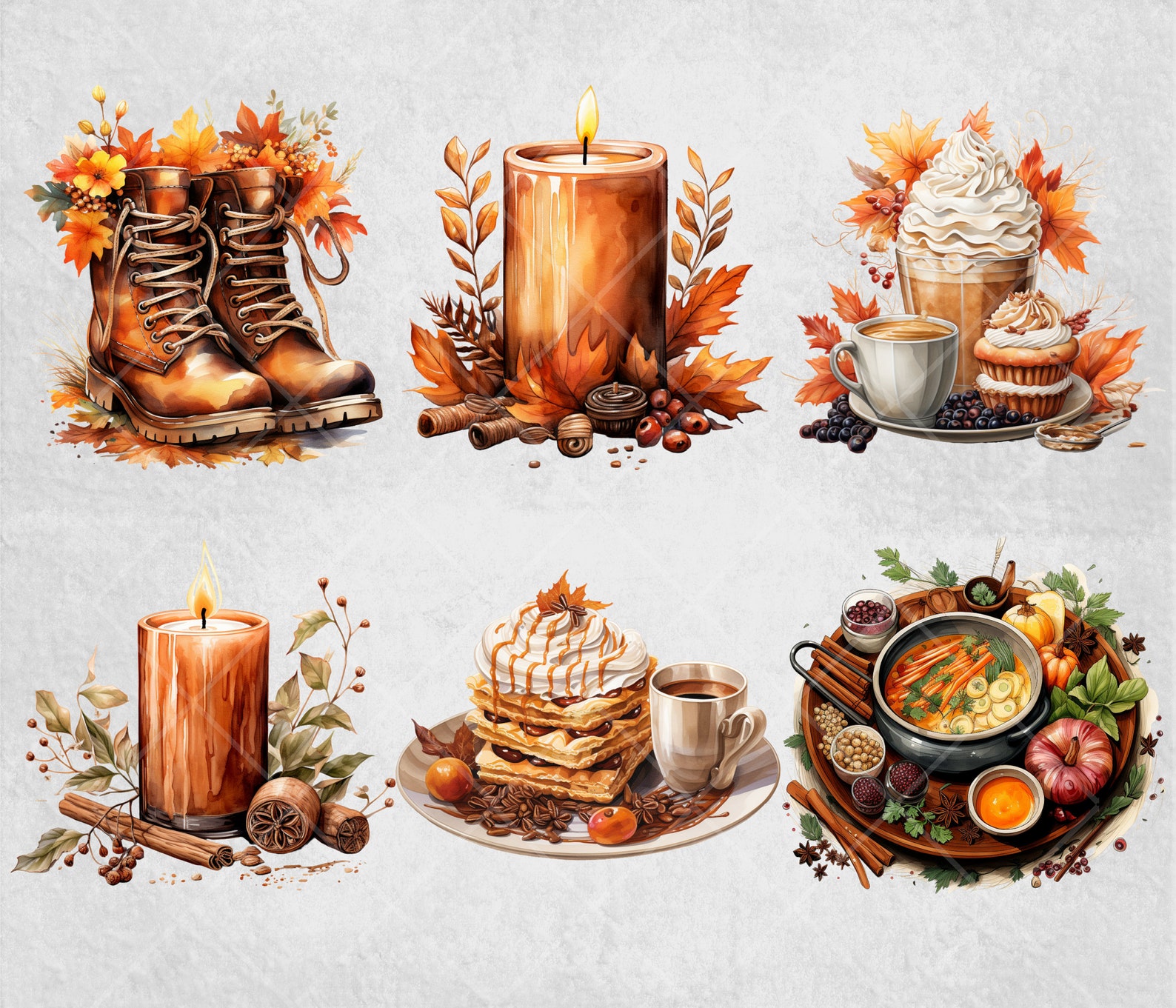 Watercolor Fall Clipart Set Fall Illustration Cozy Autumn Holiday Fall ...