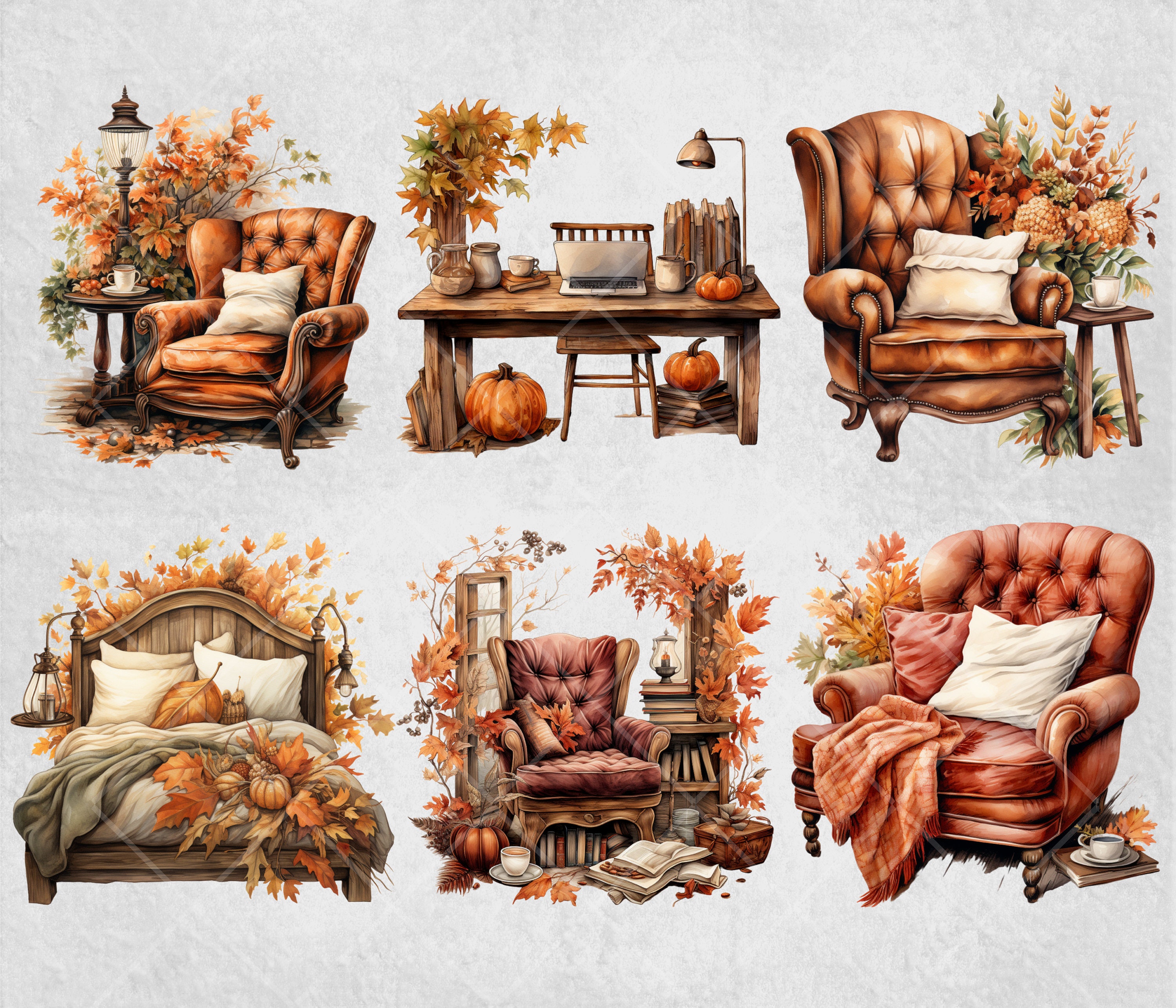Watercolor Fall Clipart Set Fall Illustration Cozy Autumn Holiday Fall ...