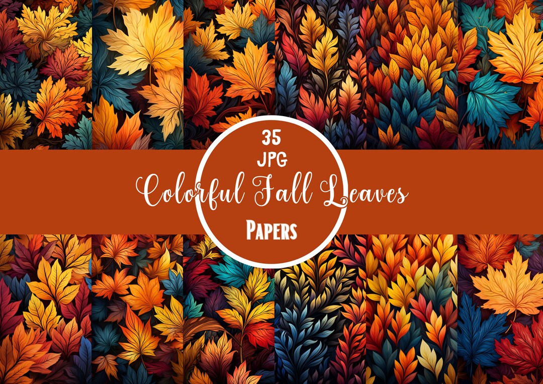 Colorful Fall Leaves Digital Paper Pack Autumn Leaves Paper Autumn ...