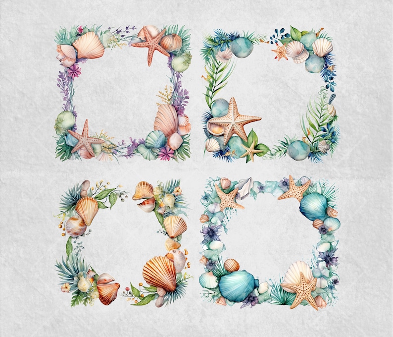 Seashells Watercolor Summer Frames Beach Crafts Digital Frames Png ...