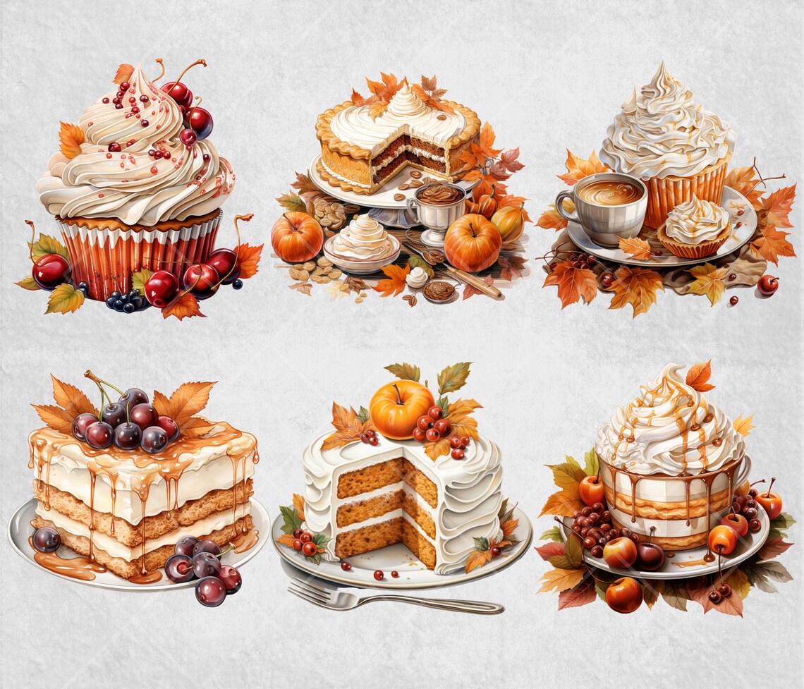 Watercolor Fall Dessert and Drinks Clipart Cozy Autumn Sweet Treats ...