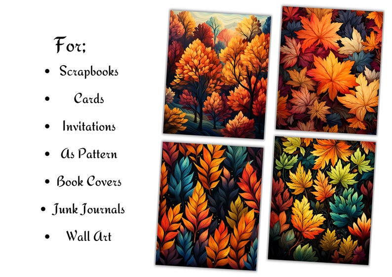 Colorful Fall Leaves Digital Paper Pack Autumn Leaves Paper Autumn ...