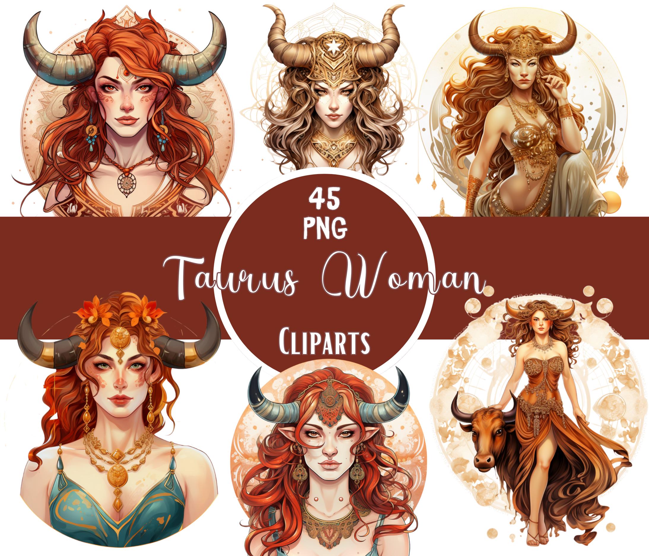 Watercolor Taurus Woman Clipart Bundle Zodiac Sign Png Astrology Print ...