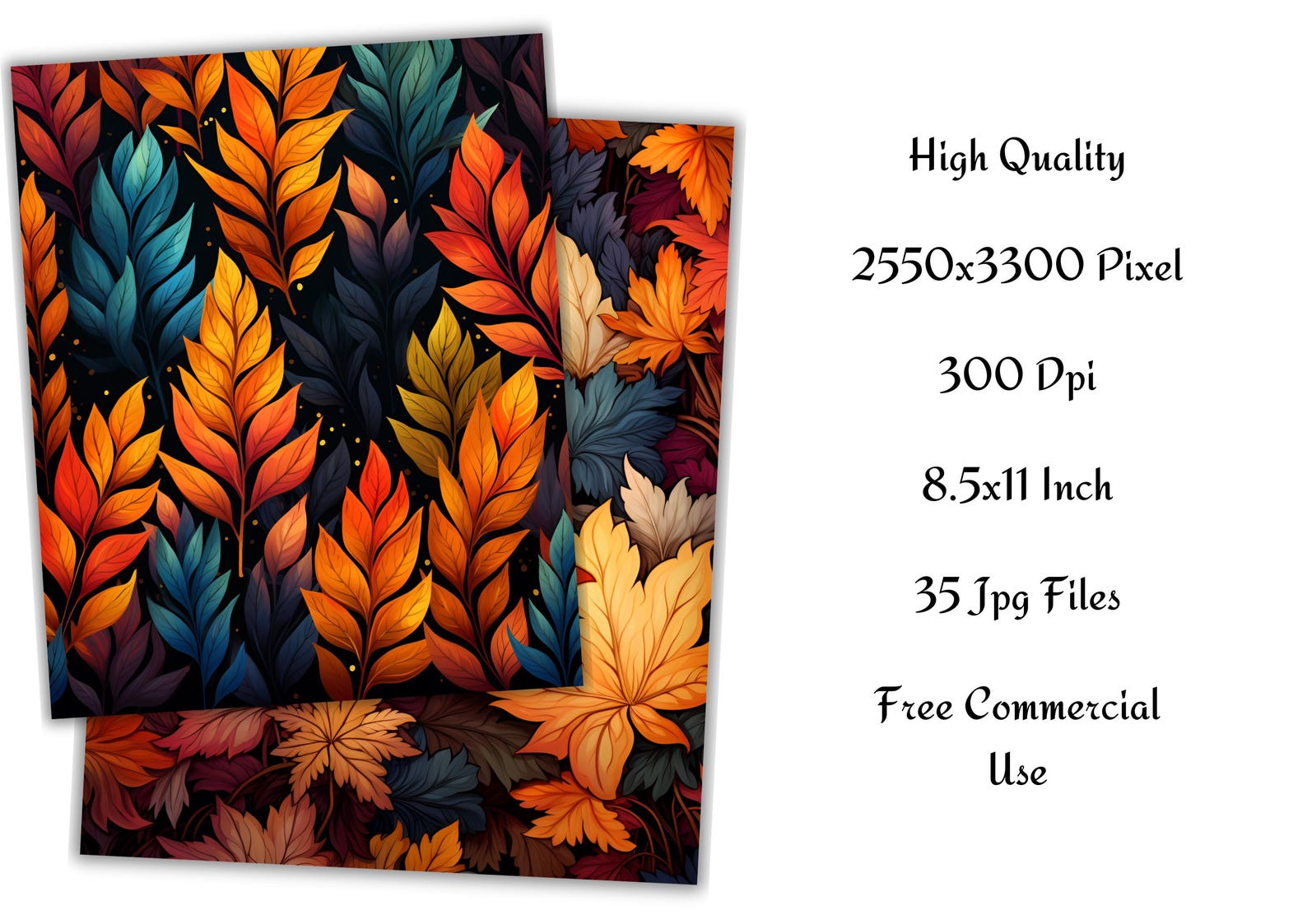 Colorful Fall Leaves Digital Paper Pack Autumn Leaves Paper Autumn ...