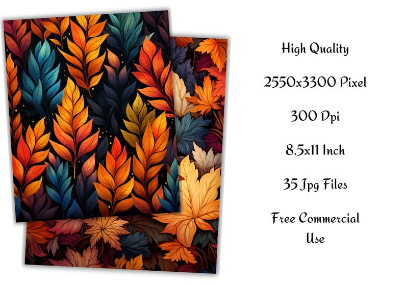 Colorful Fall Leaves Digital Paper Pack Autumn Leaves Paper Autumn ...