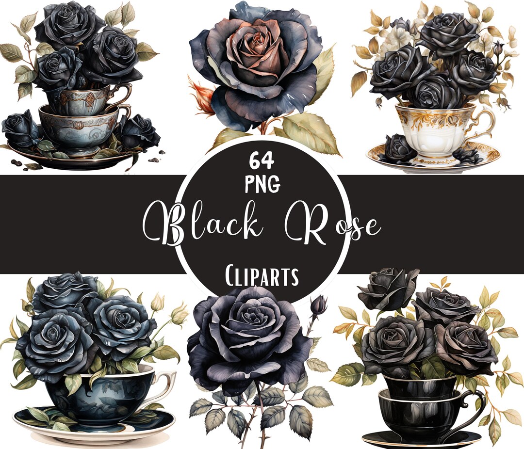 Watercolor Black Rose Clipart Bundle Elegant Dark Floral Arrangement ...