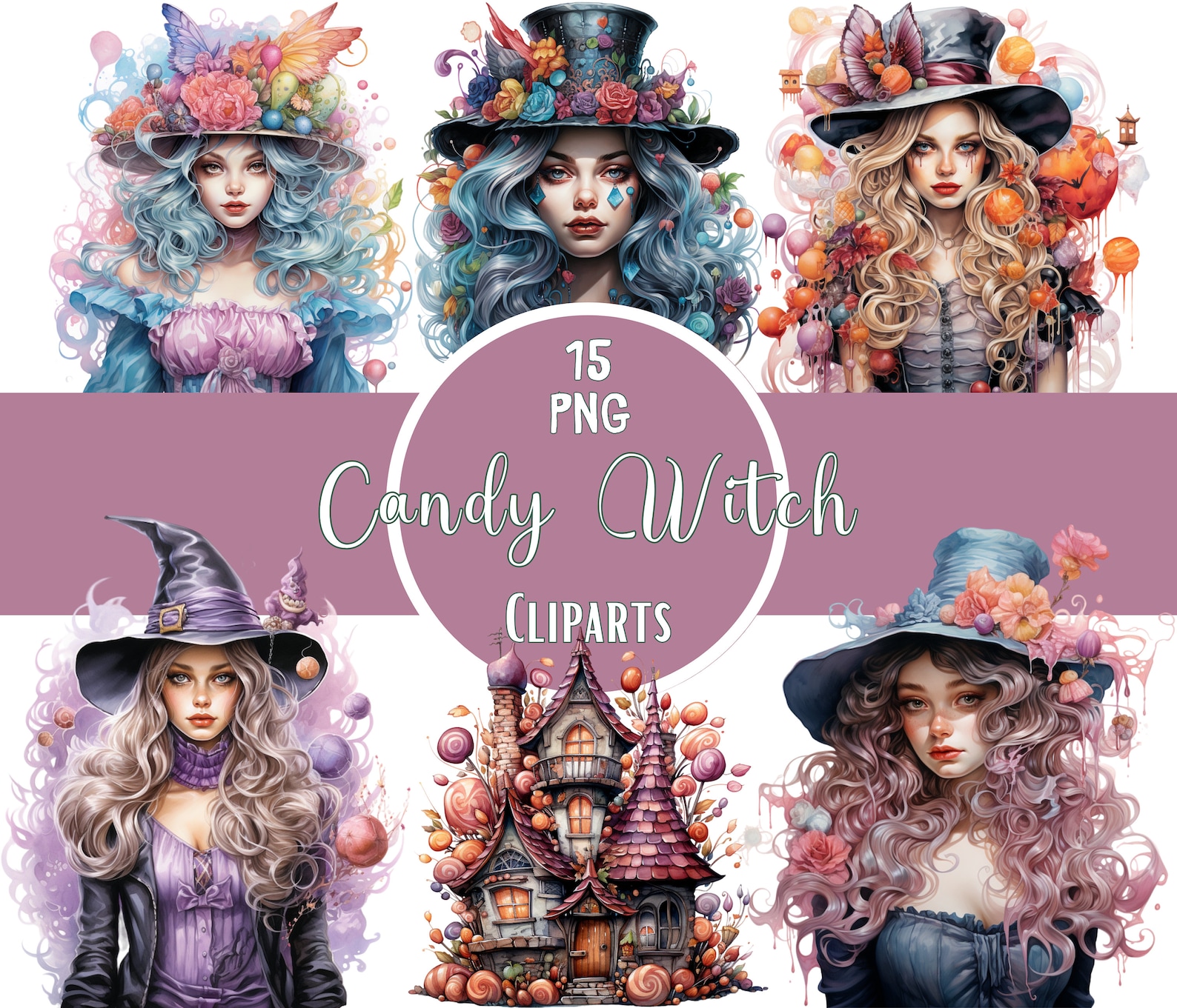 Candy Witch Clipart Witchcraft Png Witch Watercolor Witch Designs ...