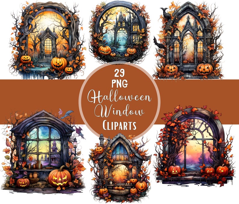 Watercolor Gothic Halloween Window Clipart Scary Art Halloween Design ...