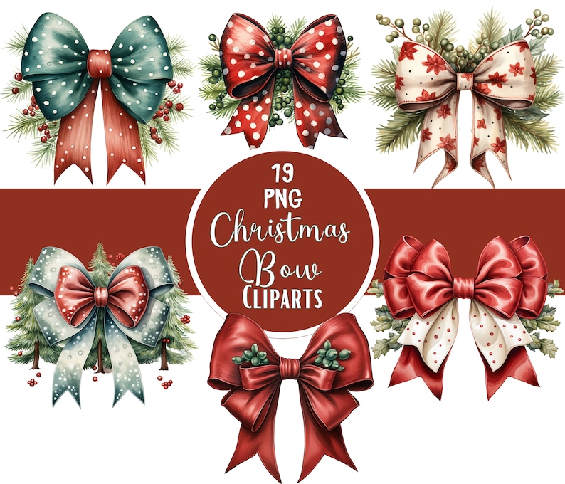 Watercolor Christmas Bow Clipart Decorative Clipart Pack Bow ...