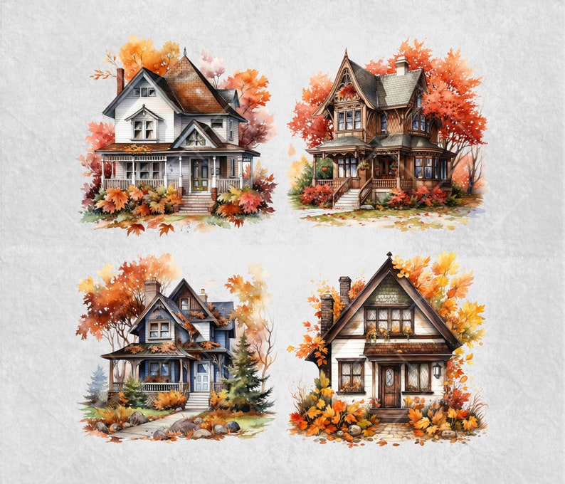Watercolor Fall House Clipart Fall Cottage Clipart Autumn House Png ...