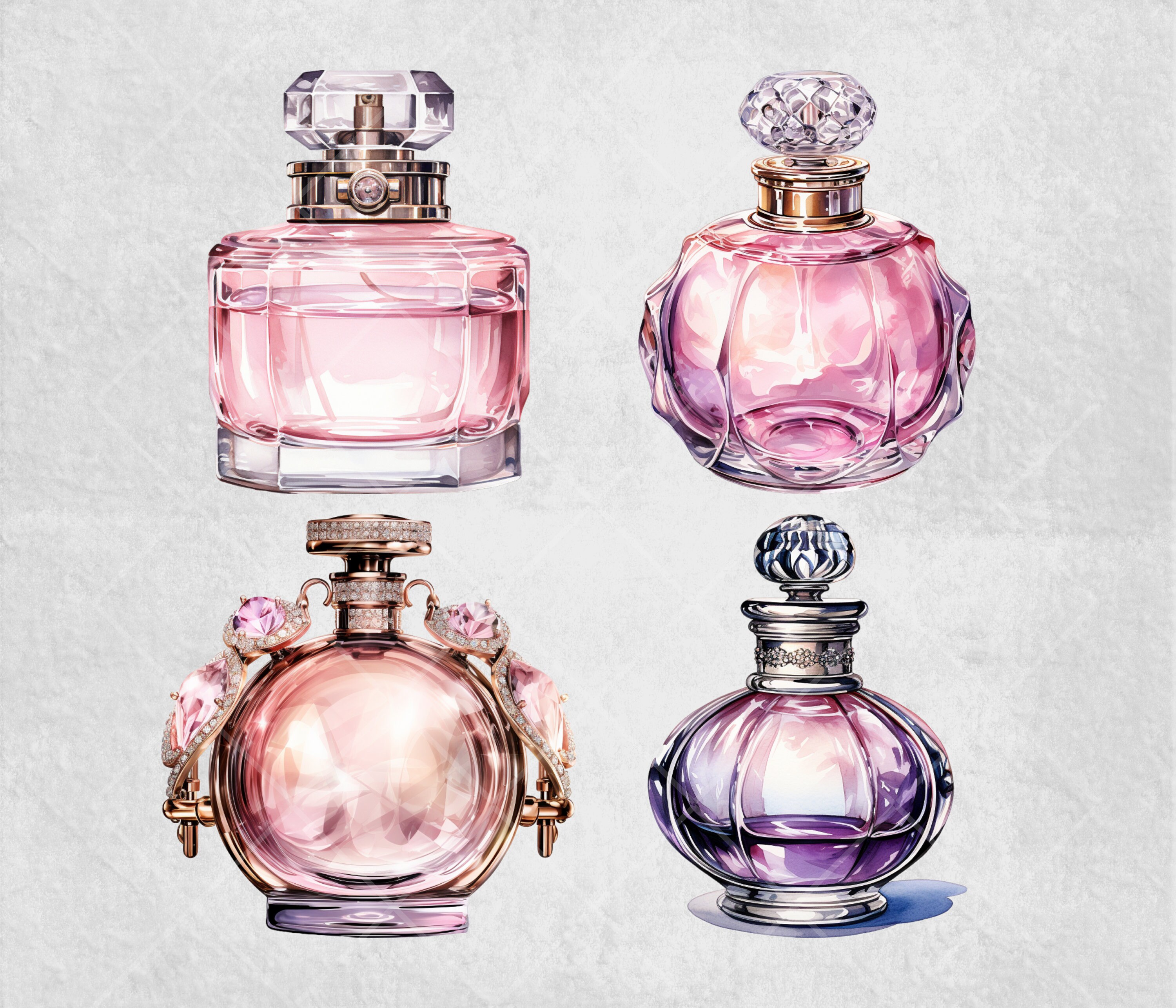 Watercolor Perfume Bottle Clipart Pack: Vintage Feminine Graphics (28 ...