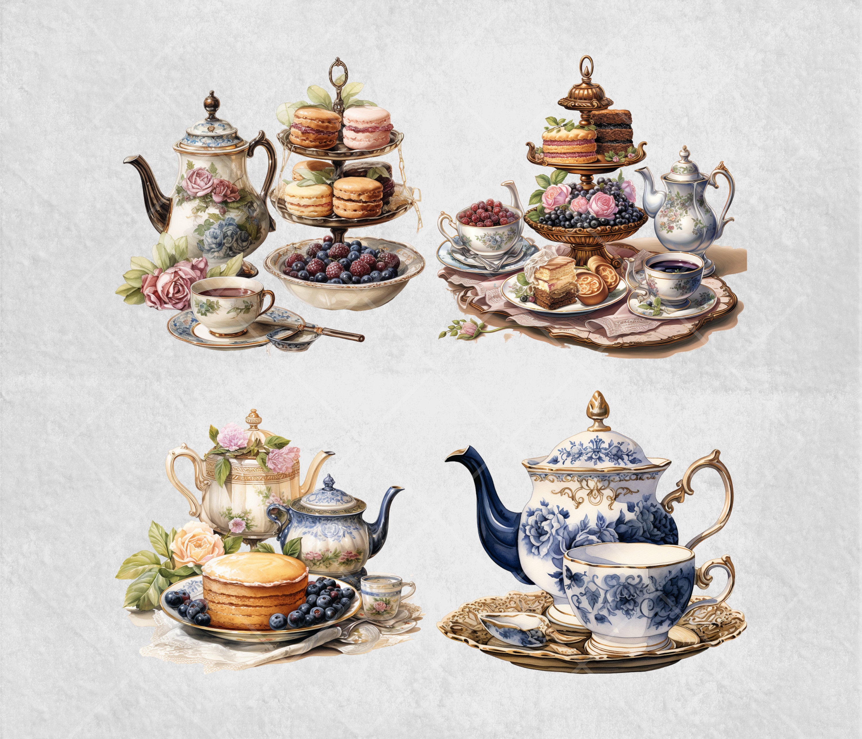 Watercolor Victorian Tea Party Clipart Old Time Graphics Victorian ...