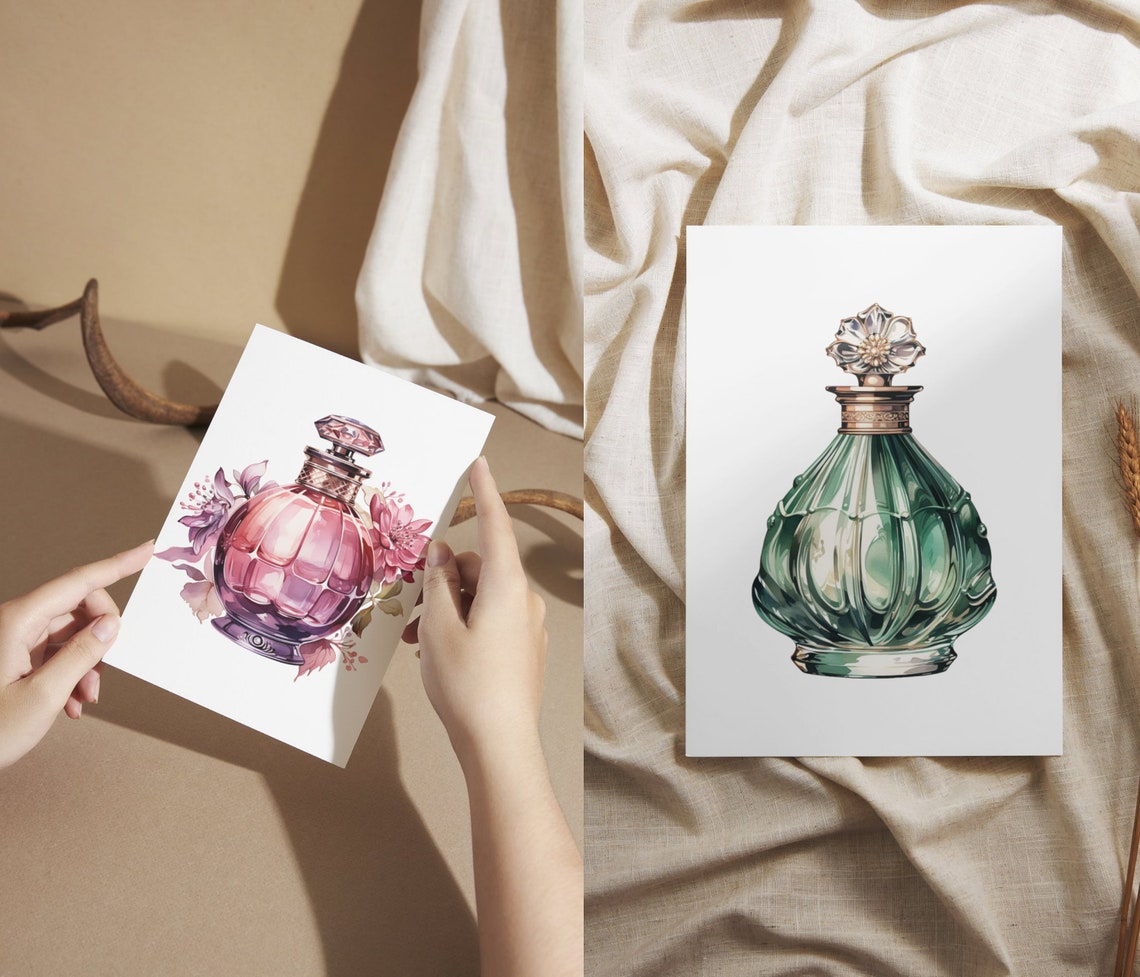 Watercolor Perfume Bottle Clipart Pack Makeup Graphics Feminine ...