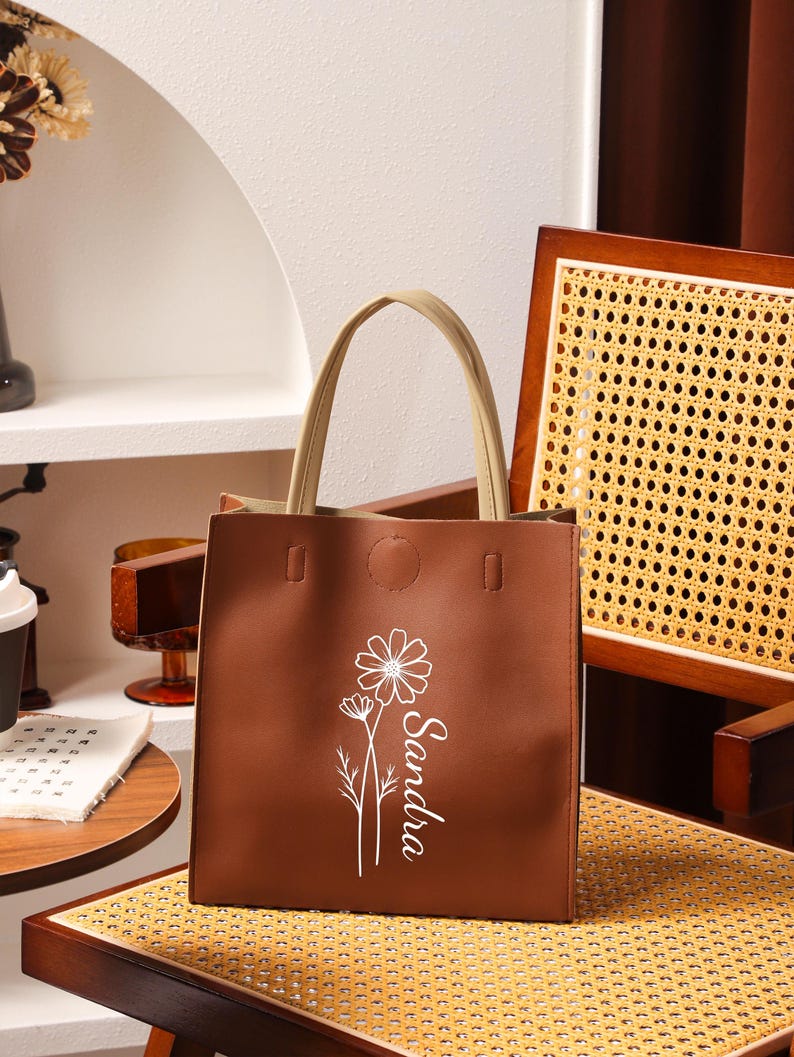 Personalized Women's Leather Bags, Custom Month Flower Handbags, Bridal ...