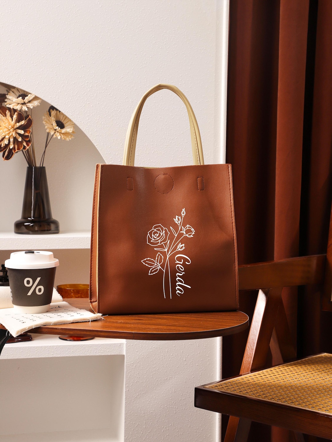 Personalized Women's Leather Bags, Custom Month Flower Handbags, Bridal ...