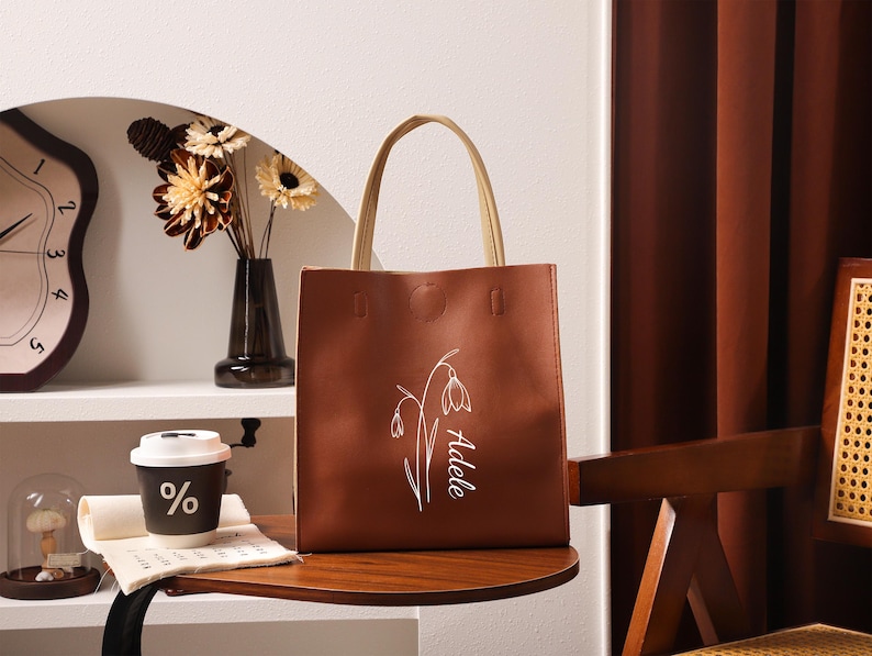 Personalized Women's Leather Bags, Custom Month Flower Handbags, Bridal ...