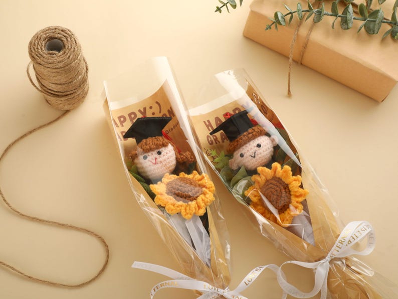 Crochet Flowers Bouquet for Graduation, Knitted Flowers, Handmade ...