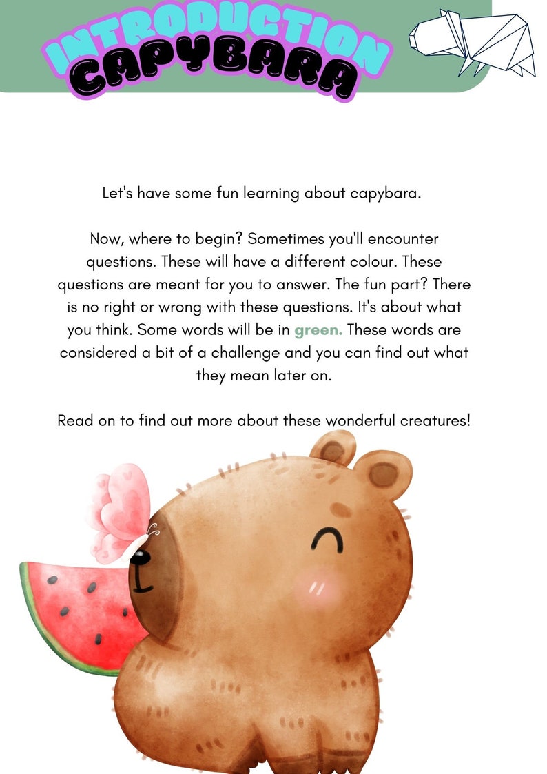 Capybara Unit Study, Capybaras Worksheets, Education - Etsy