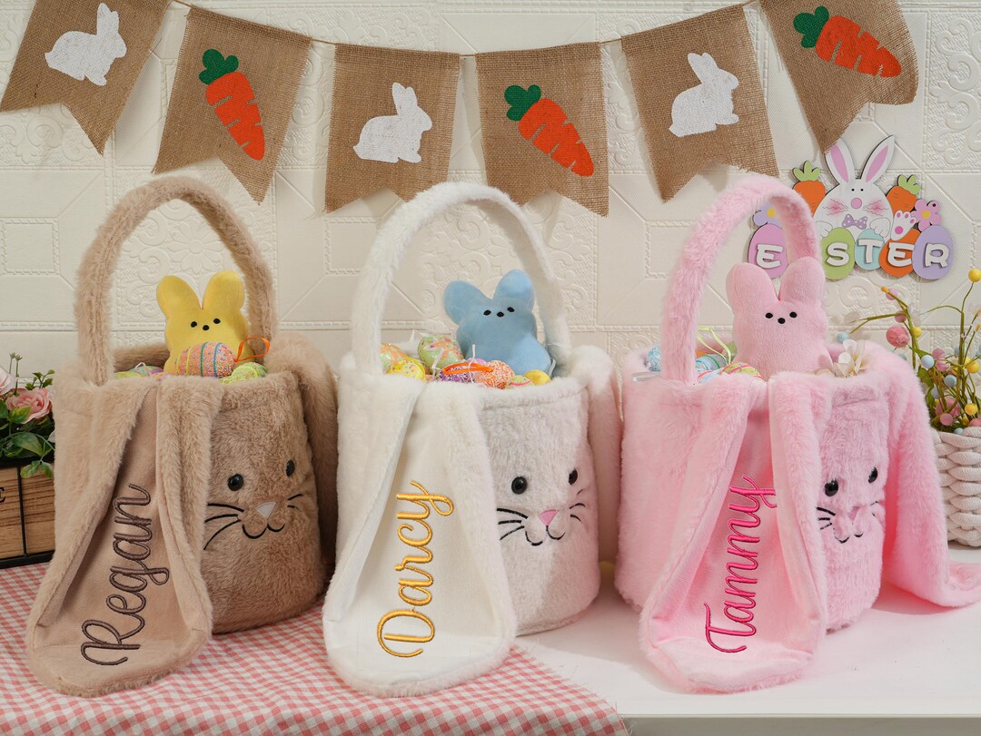 Personalized Plush Easter Basket: Embroidered Bunny Bag - Etsy