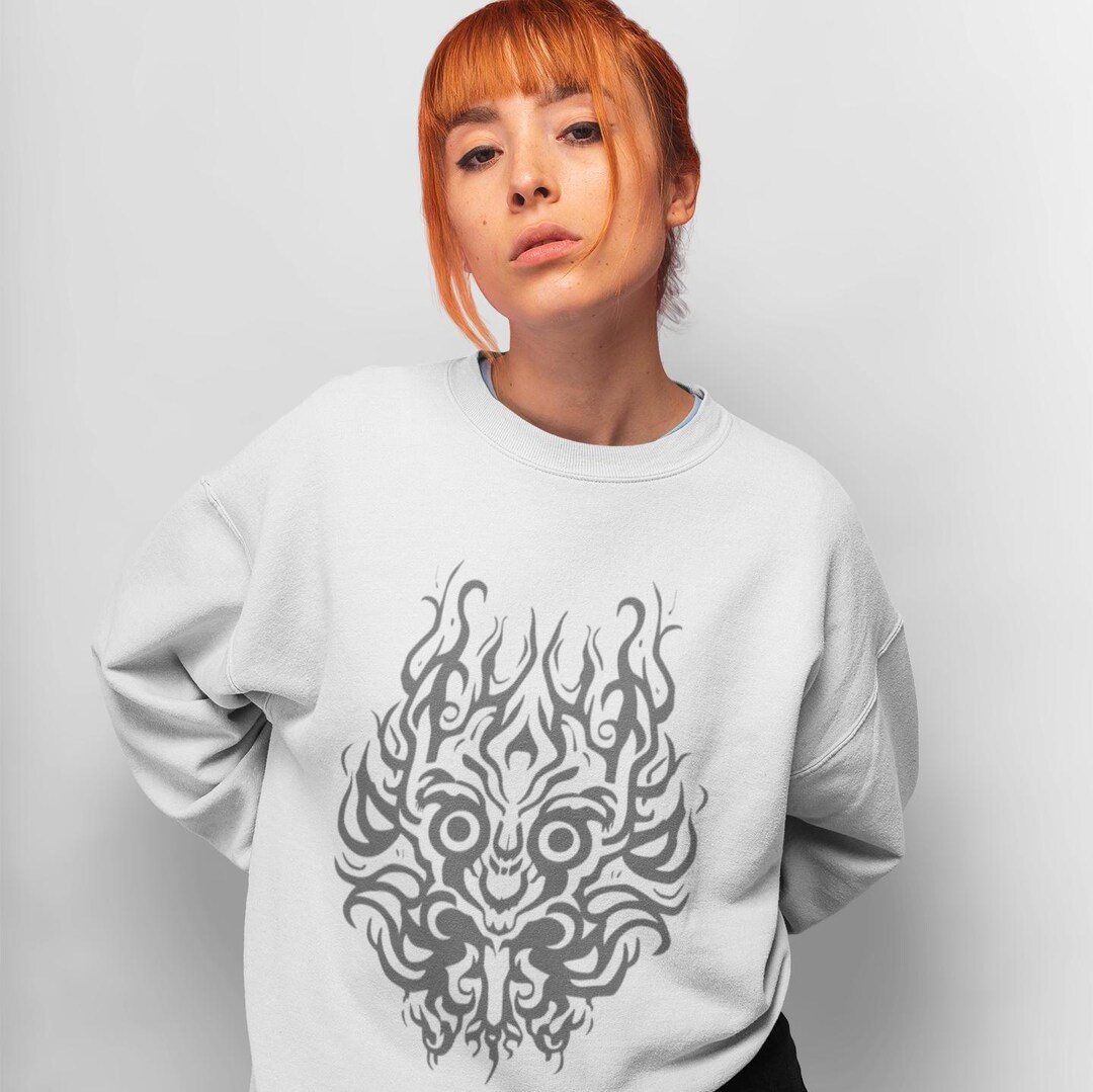 Gothic Alt Clothing Dark Aesthetic Sweatshirt With Fiery Skull Design ...