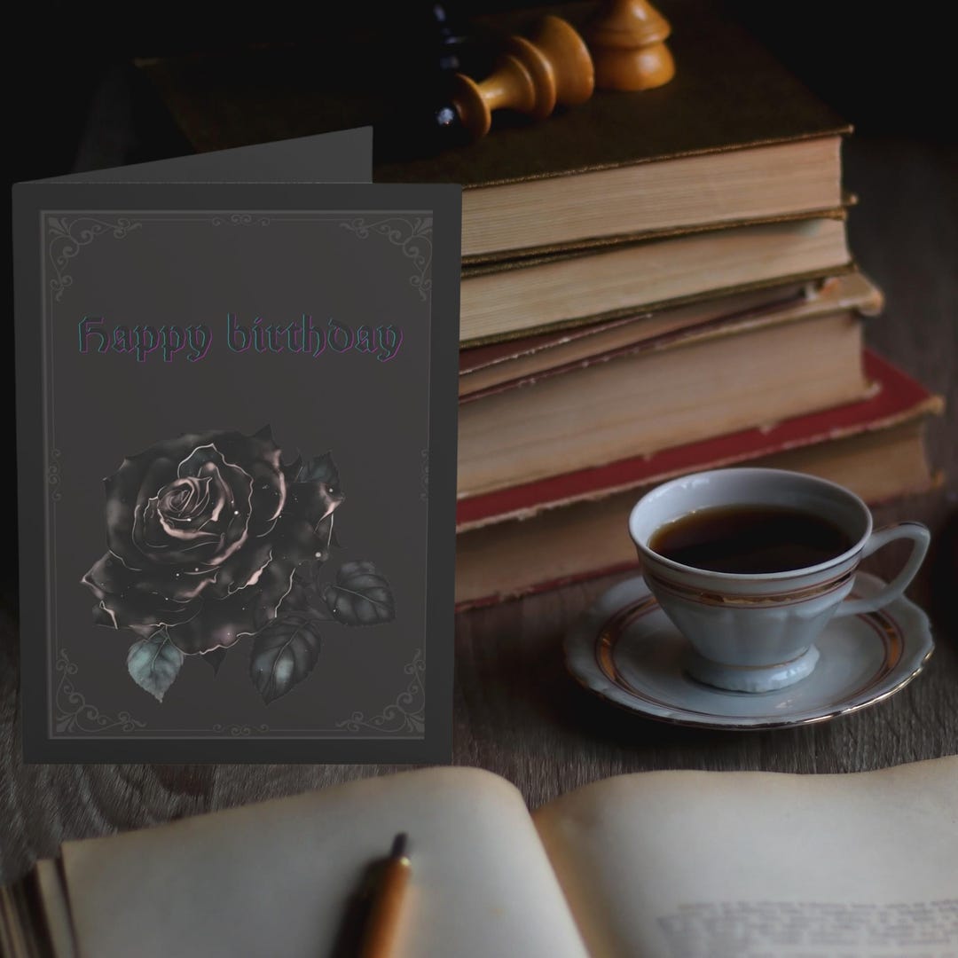 Elegant Black Rose Birthday Card Victorian Gothic Greeting ...