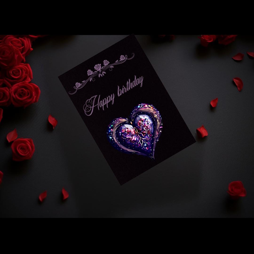 Elegant Black Rose Birthday Card Victorian Gothic Greeting Alternative ...