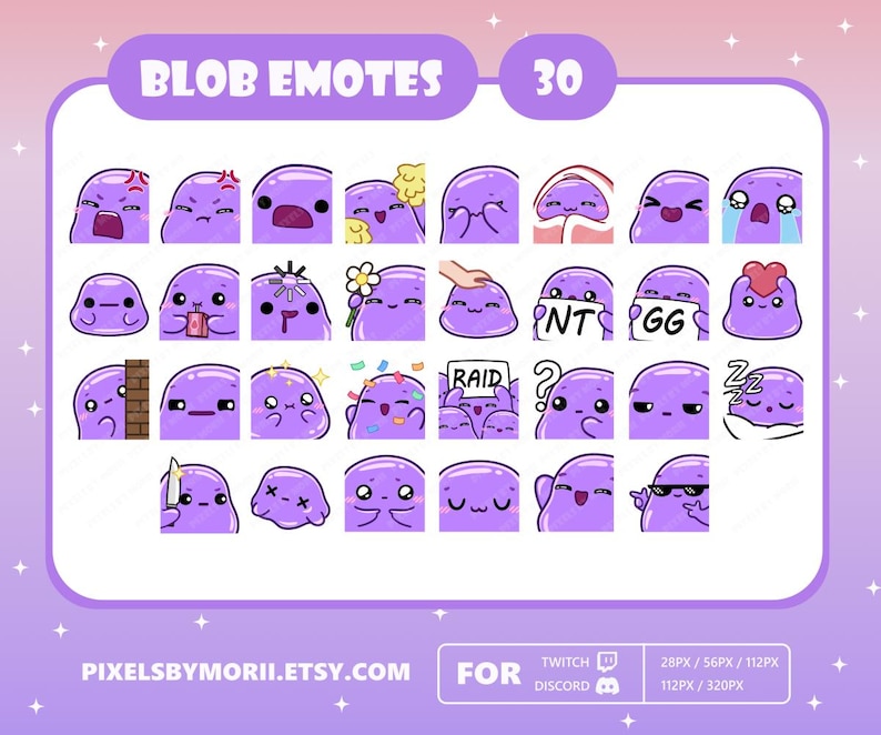 Blob Emote Pack for Twitch or Discord | Purple Emotes | Slime Emotes ...