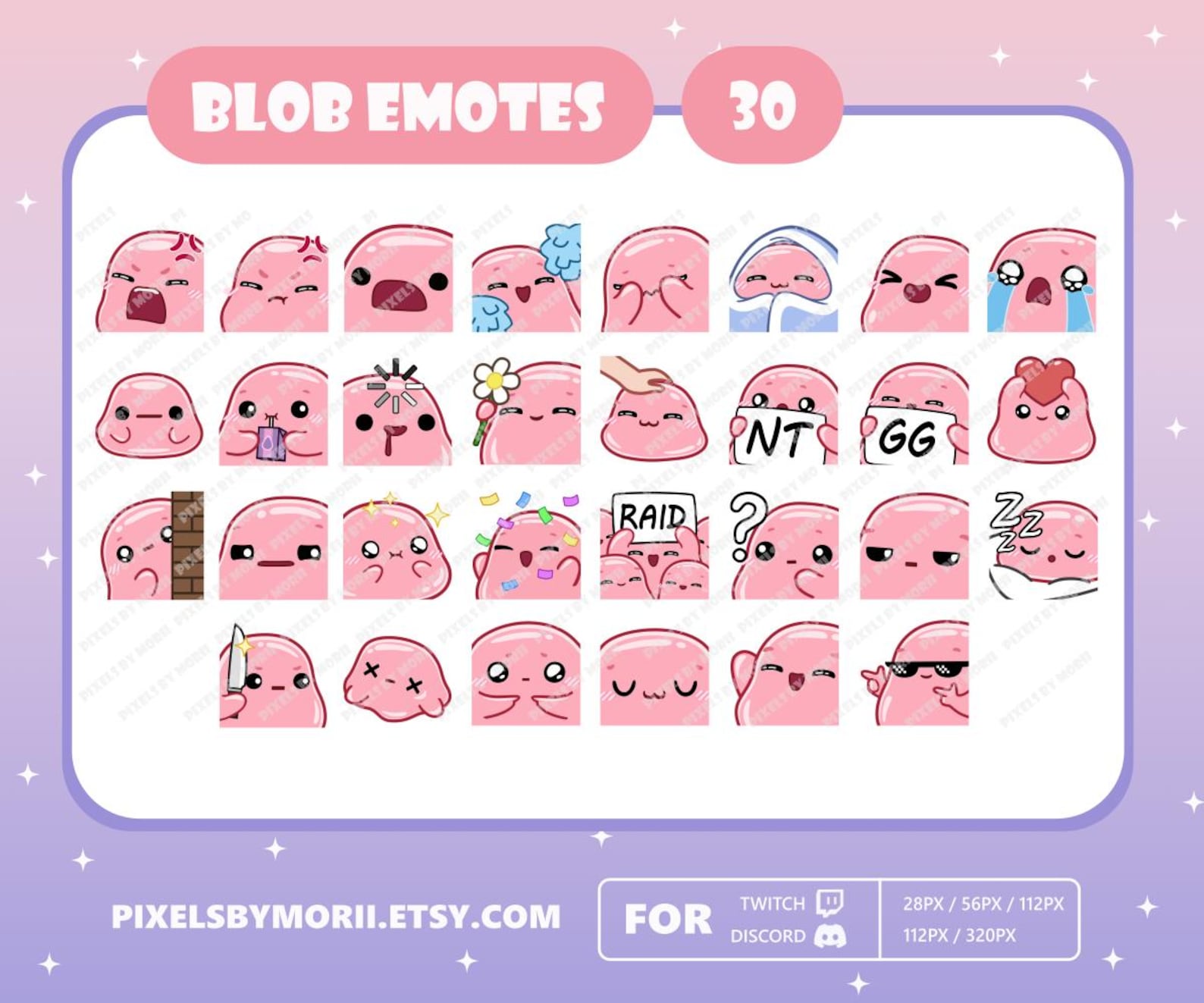 Blob Emote Pack for Twitch or Discord | Pink Emotes | Slime Emotes ...