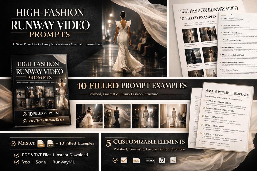 AI Runway Video Prompt Template | Luxury Fashion Show (PDF/TXT File ...