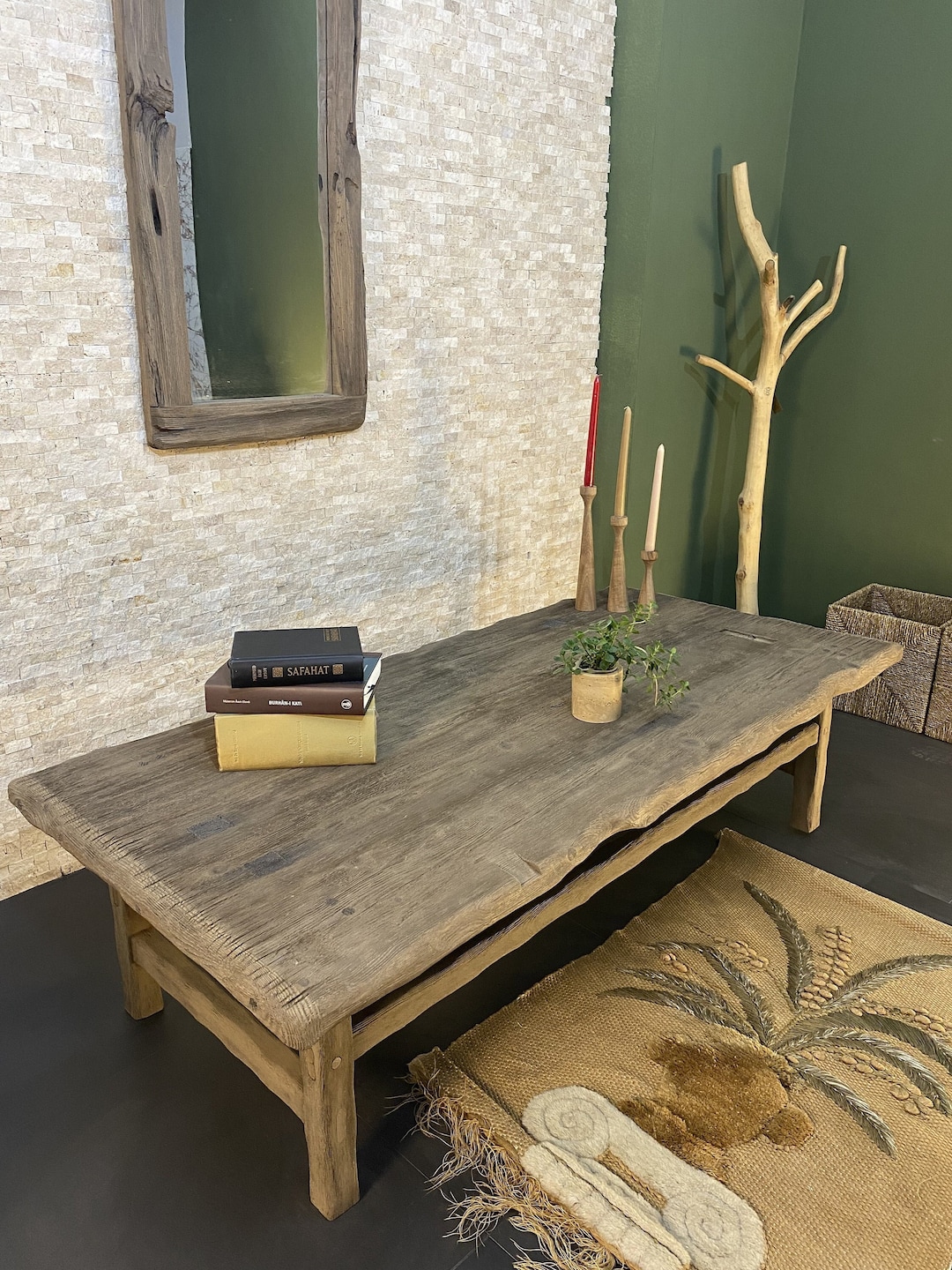 Custom Handmade Rustic Wooden Coffee Table Farmhouse Style Natural Live ...