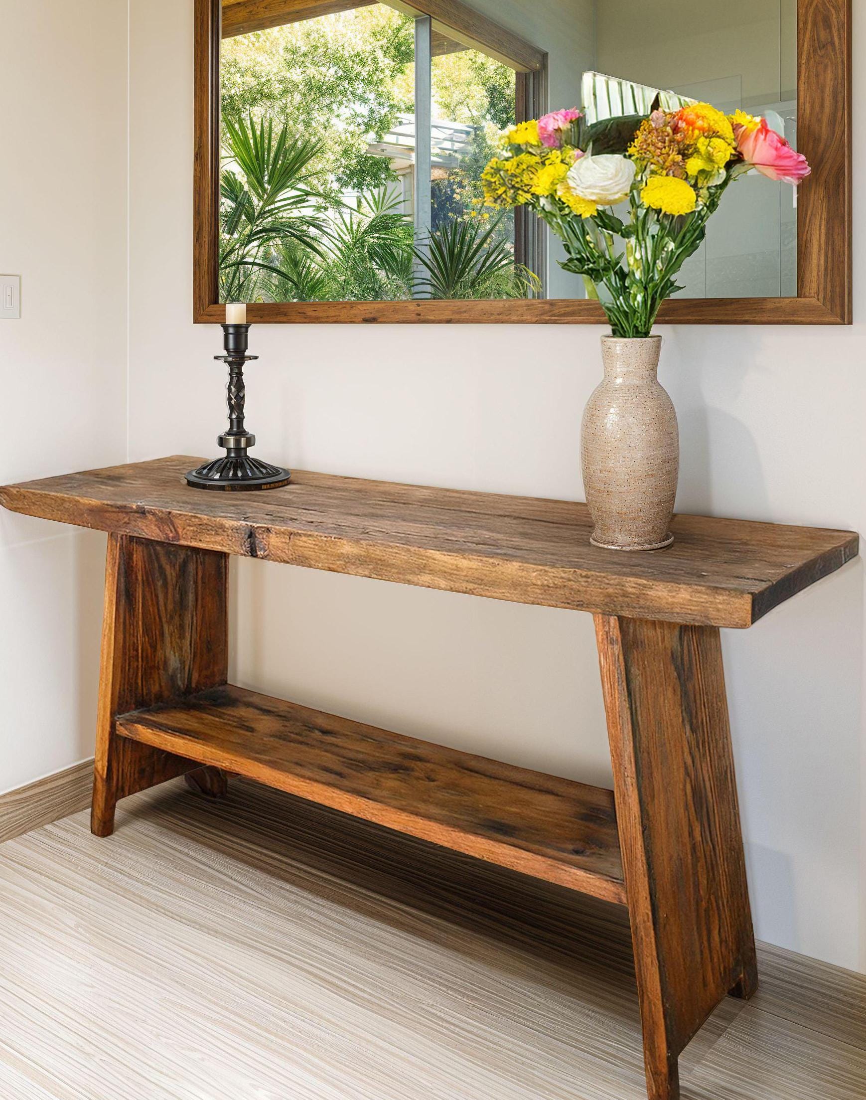 Custom Handmade Rustic Console Table Farmhouse Style Live Edge Shelf ...