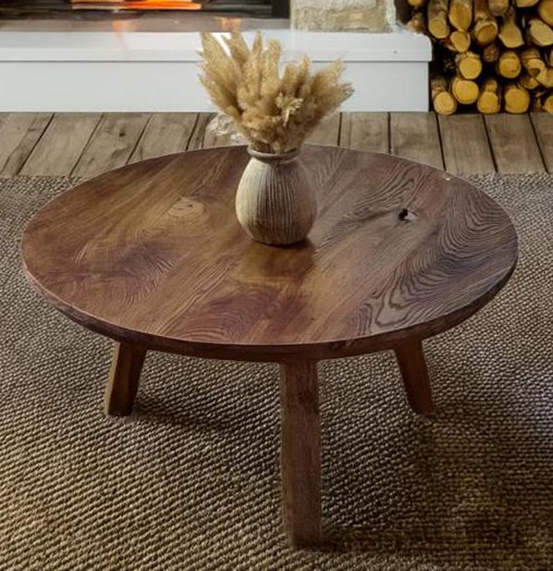 Custom Handmade Rustic Wooden Round Coffee Table Farmhouse Style ...