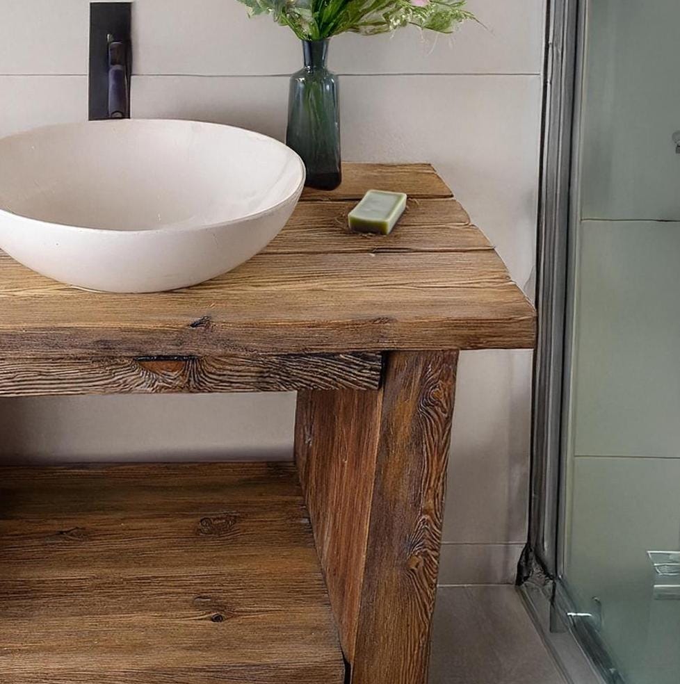 Custom Handmade Rustic Wooden Bathroom Vanity | Farmhouse Style Sink ...