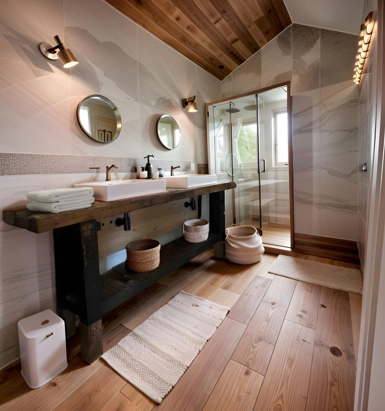 Custom Handmade Rustic Wooden Bathroom Vanity Farmhouse Style Sink ...