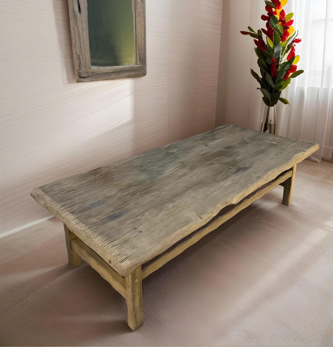Custom Handmade Rustic Wooden Coffee Table - Farmhouse Style Natural ...