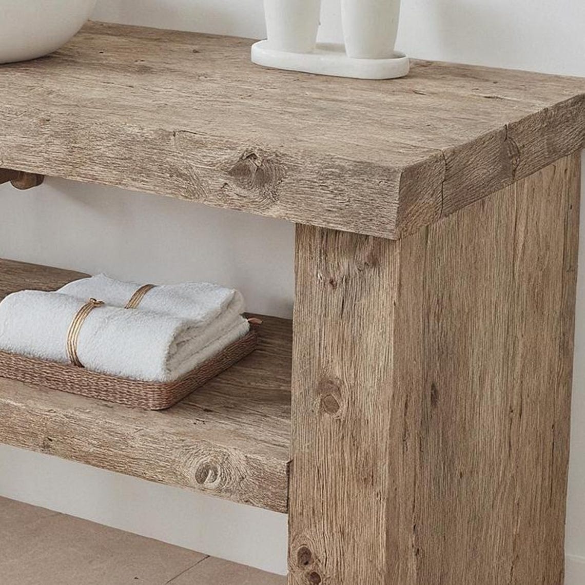 Rustic Wooden Bathroom Vanity – Custom Handmade Farmhouse Sink Shelf ...