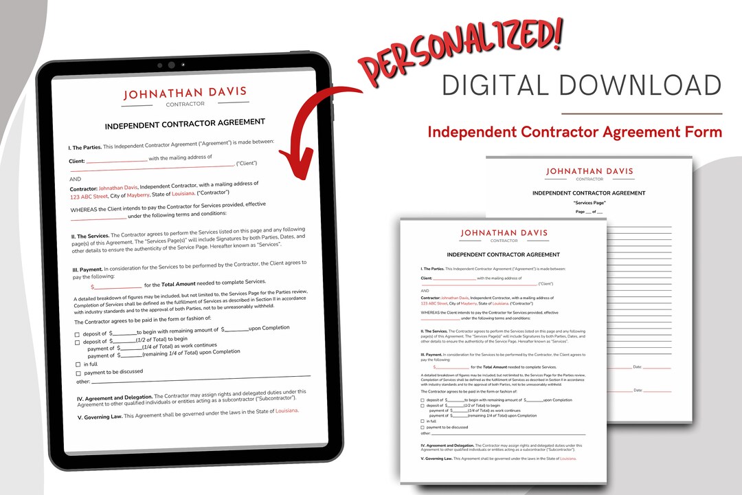 Digital Download — Contract Agreement Form | Independent Contractor ...