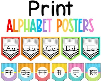Editable Polka Dot & Chevron Cursive Alphabet Poster Cards Classroom ...